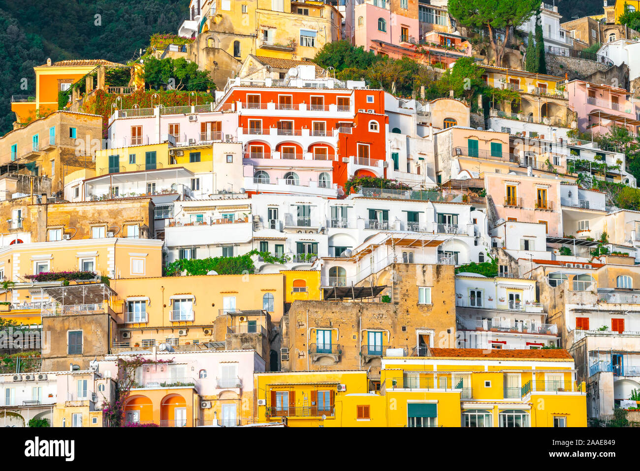 Colorful houses of Positano along Amalfi coast, terraced houses ...