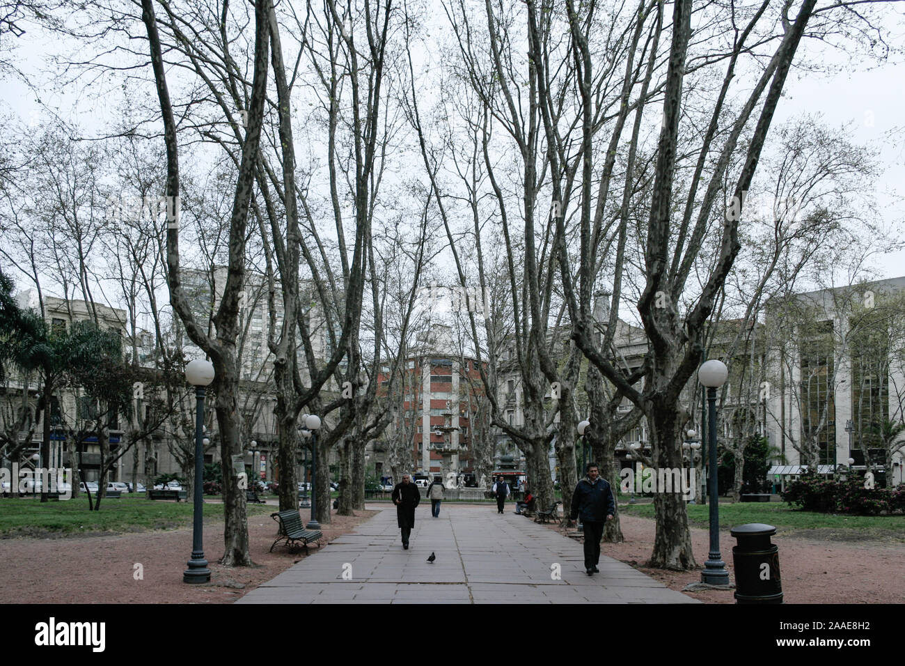 Montevideo, Uruguay. 19 September, 2007. People walking along bare ...