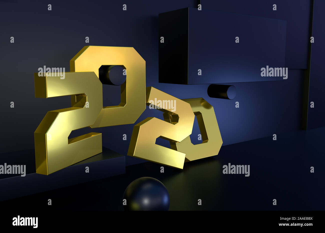 2020 year golden sign with black background. 3D illustration Stock ...