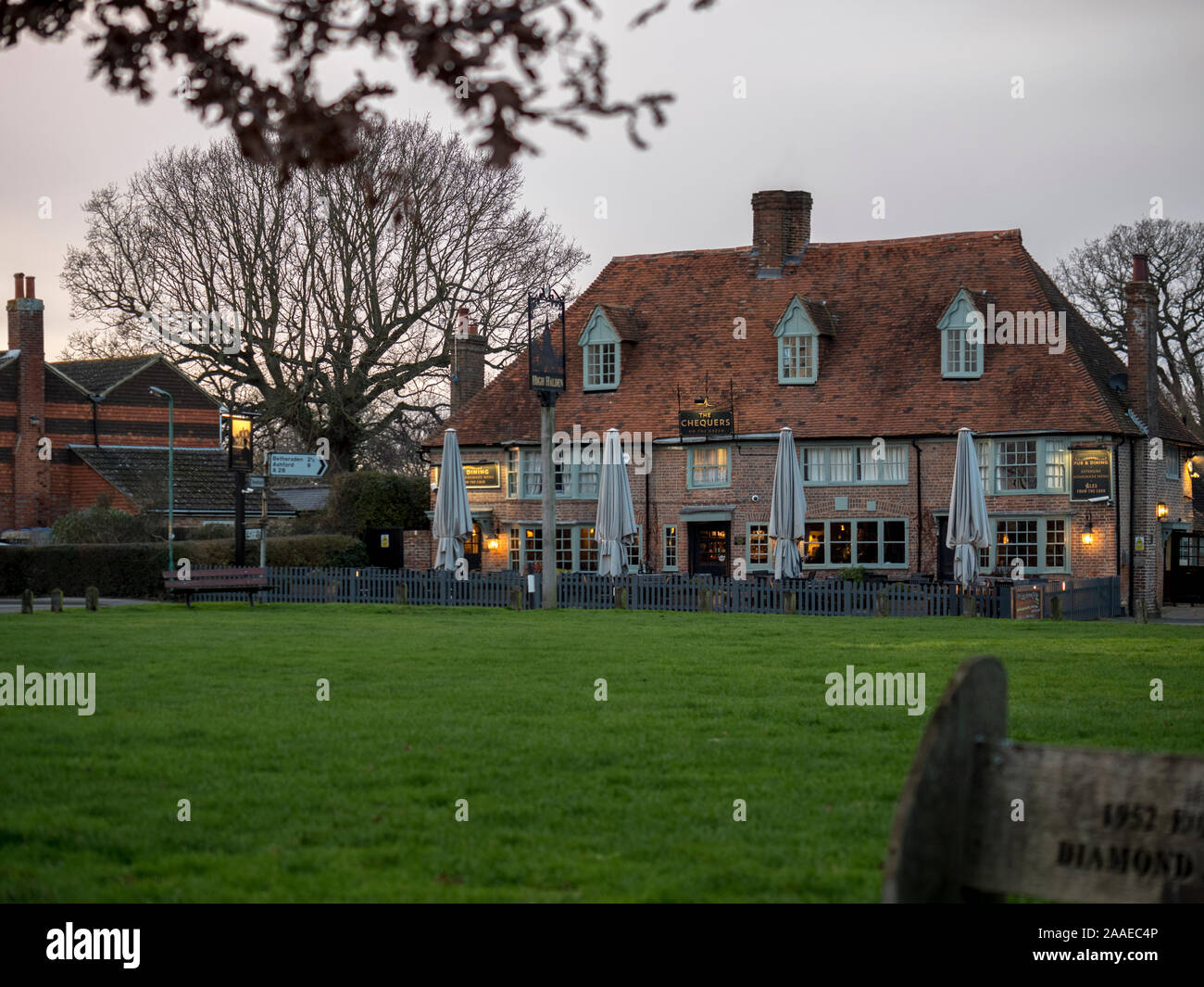 Chequers on the green public house in the village of High Halden, Kent ...
