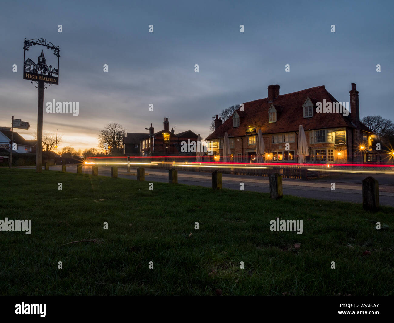 Chequers on the green public house in the village of High Halden, Kent ...
