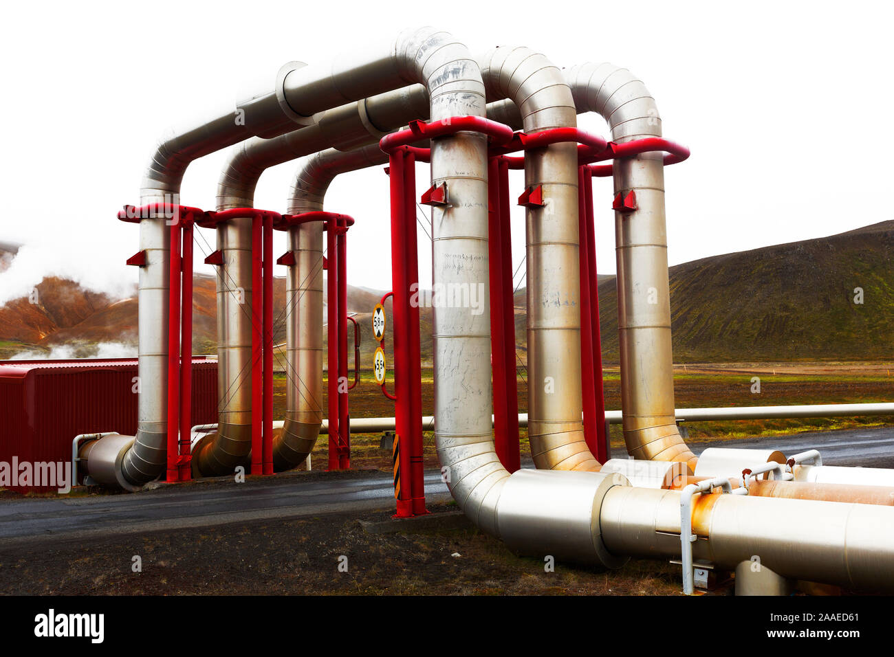 Pipework at Krafla geothermal power plant near Myvatn in north east ...