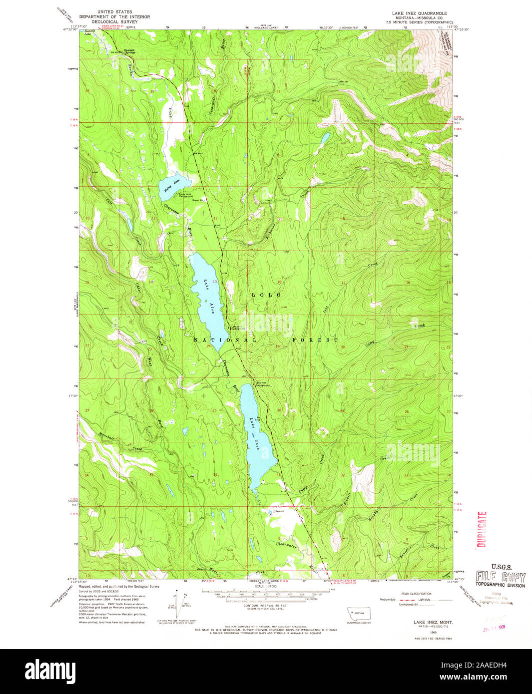 USGS TOPO Map Montana MT Lake Inez 264859 1965 24000 Restoration Stock ...