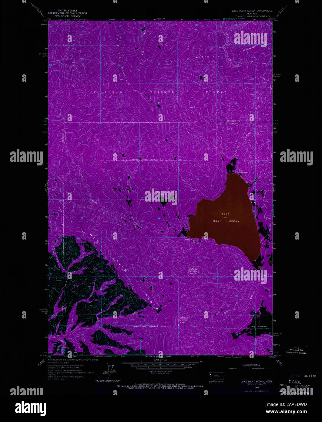 USGS TOPO Map Montana MT Lake Mary Ronan 264865 1964 24000 Inverted ...