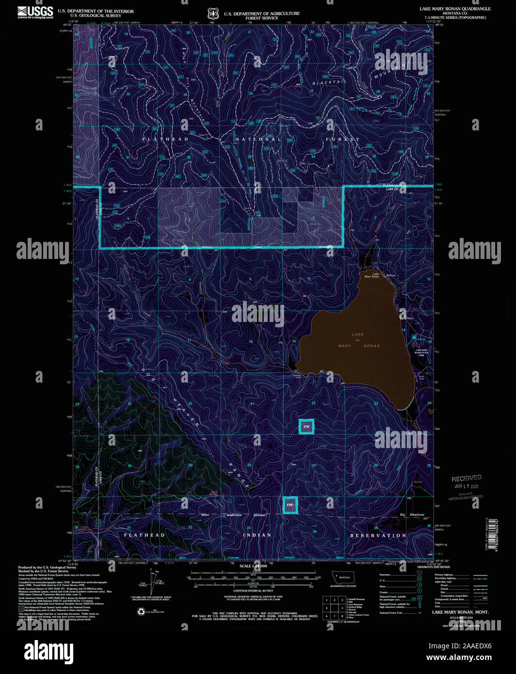 USGS TOPO Map Montana MT Lake Mary Ronan 264864 1994 24000 Inverted ...