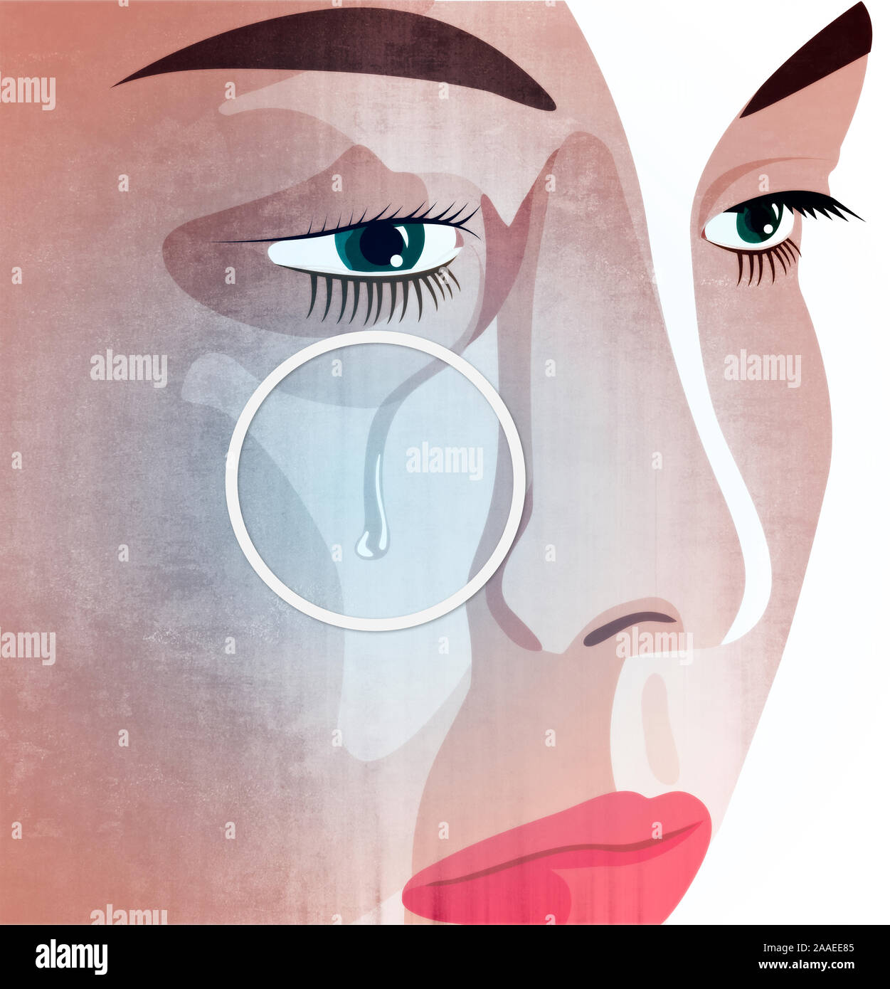 Sad girl crying. Face of a woman with a tear on her cheek. Sadness and ...