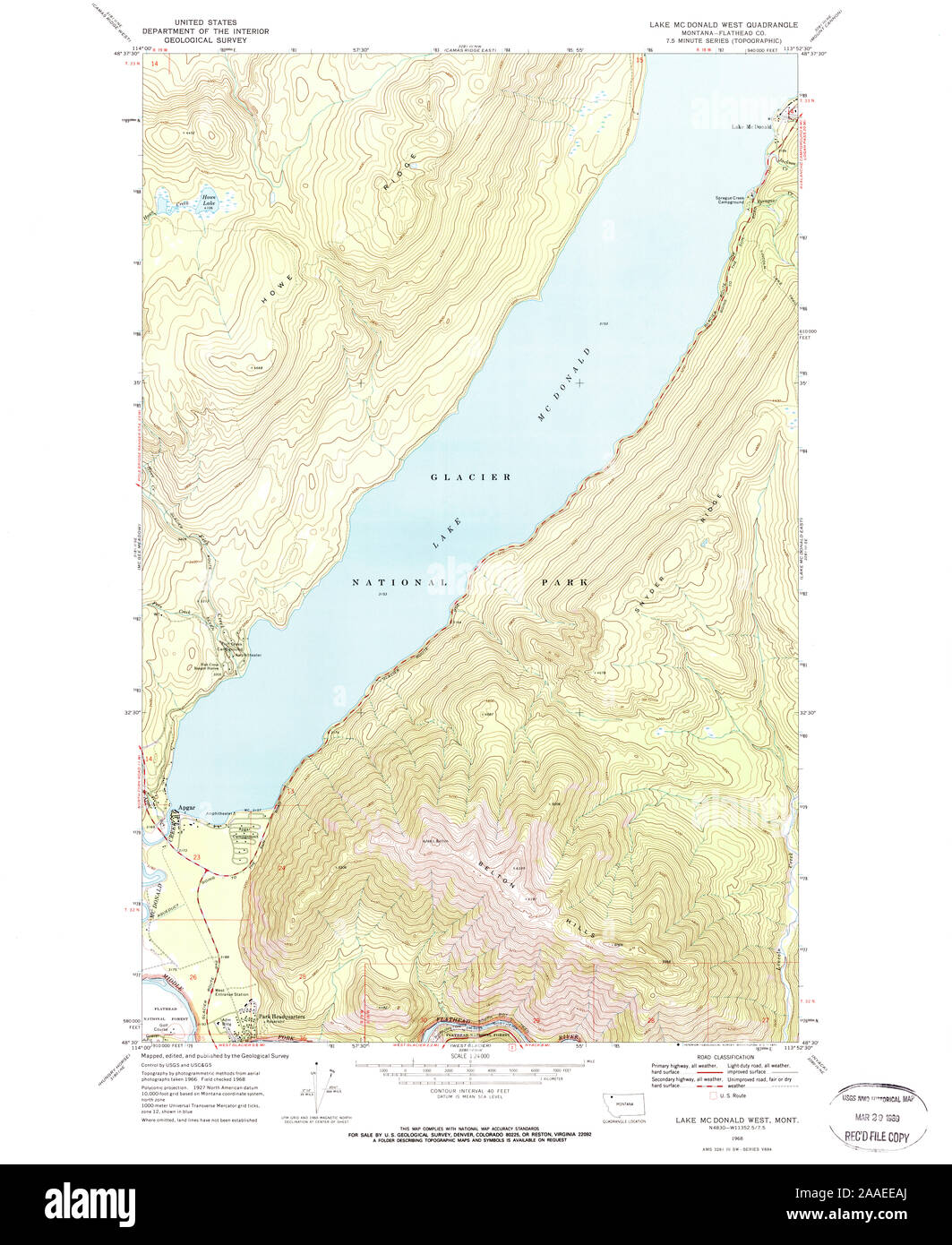 USGS TOPO Map Montana MT Lake Mc Donald West 264879 1968 24000 ...