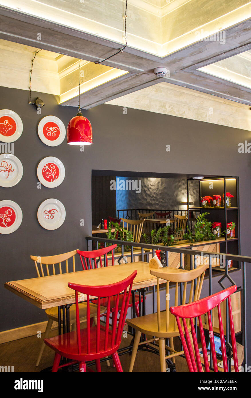 The interior of the Ukrainian cafe. The interior of the restaurant ...