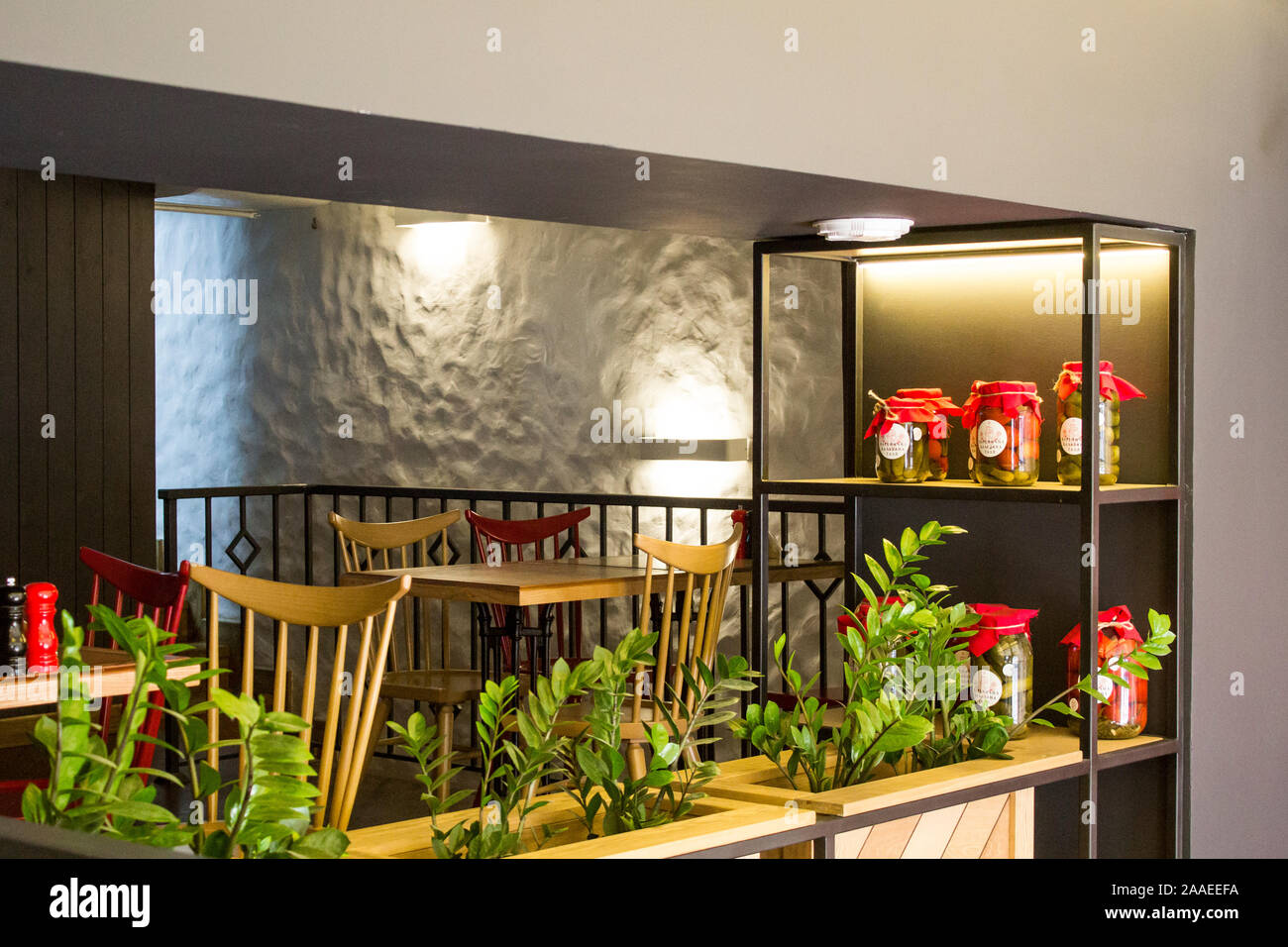 The interior of the Ukrainian cafe. The interior of the restaurant ...