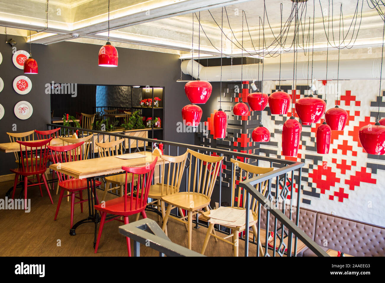 The interior of the Ukrainian cafe. The interior of the restaurant ...