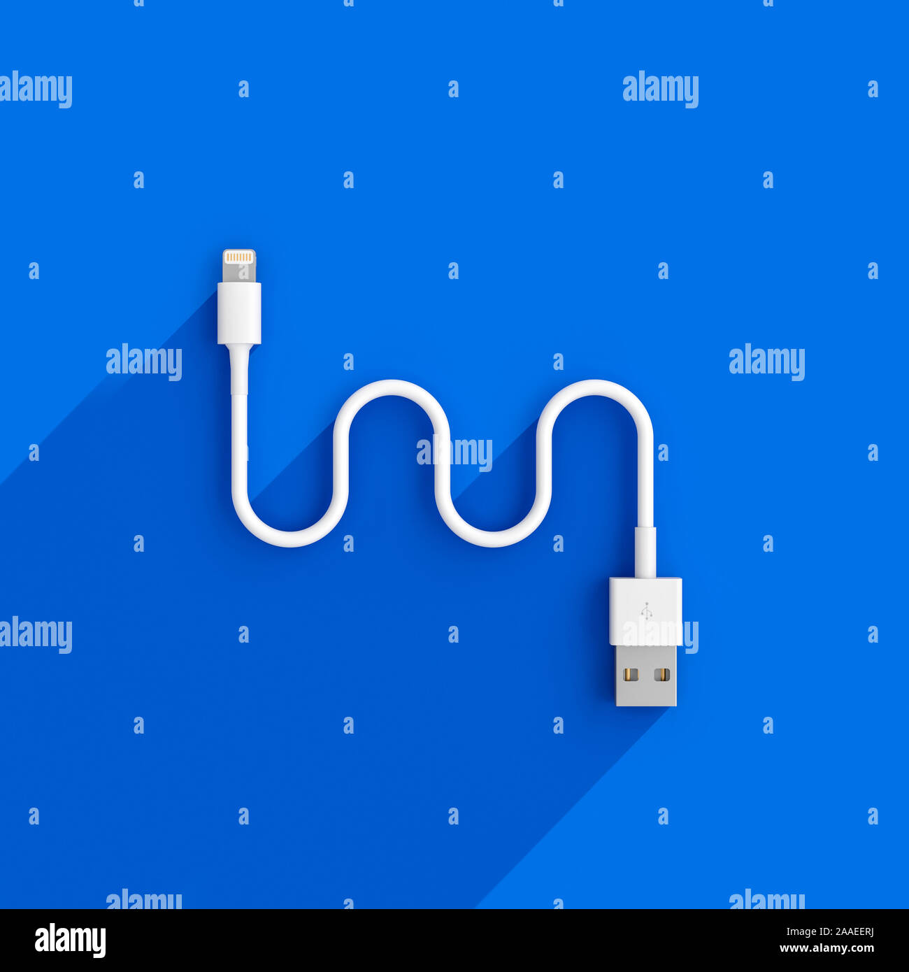 3d render image of a usb cable on blue background with long diagonal ...