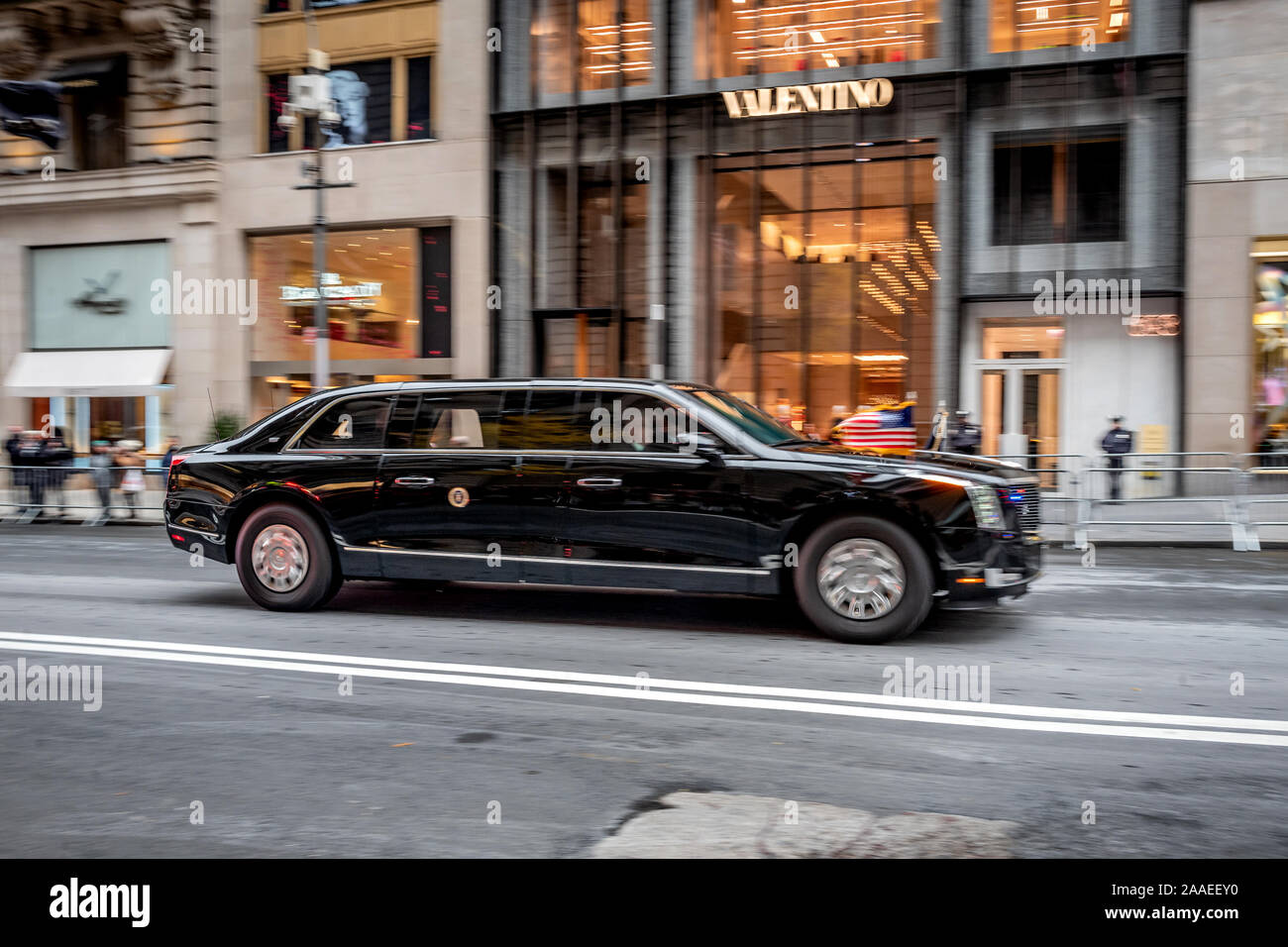 President Donald J Trump driving past in the Presidential motorcade on ...