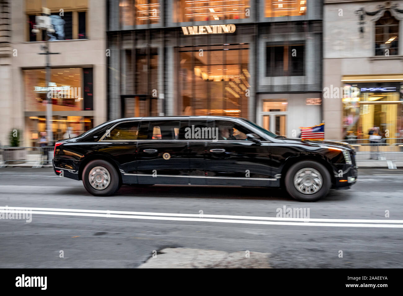 President Donald J Trump driving past in the Presidential motorcade on ...