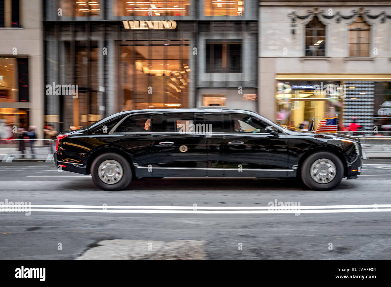 President Donald J Trump driving past in the Presidential motorcade on ...