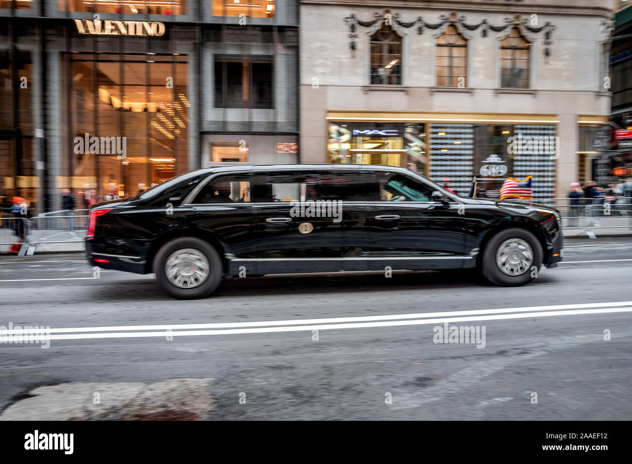 President Donald J Trump driving past in the Presidential motorcade on ...