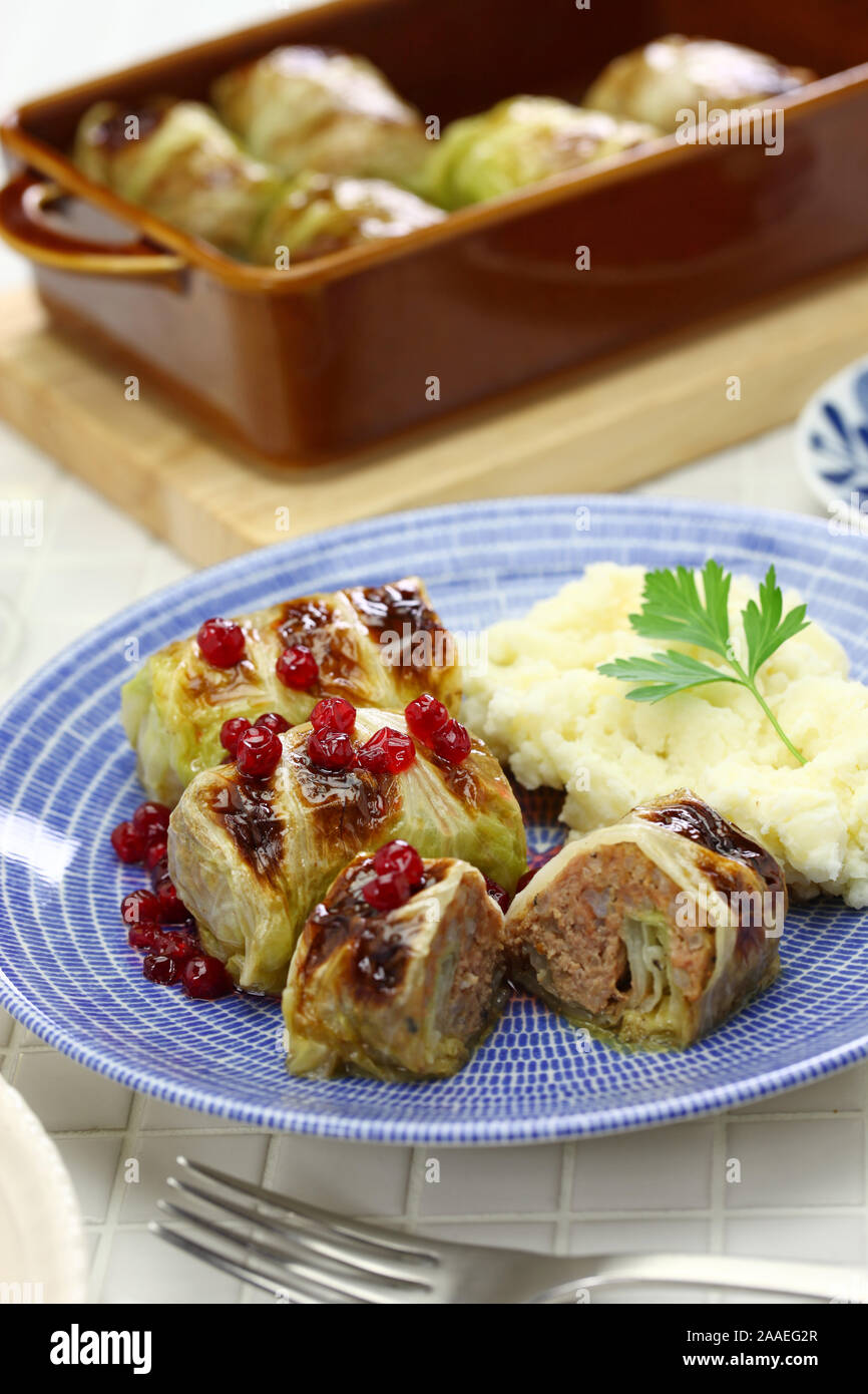 baked cabbage rolls , finnish cuisine Stock Photo - Alamy