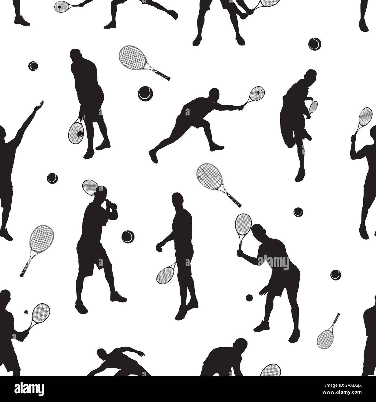 Tennis seamless pattern with tennis player black silhouettes, vector ...