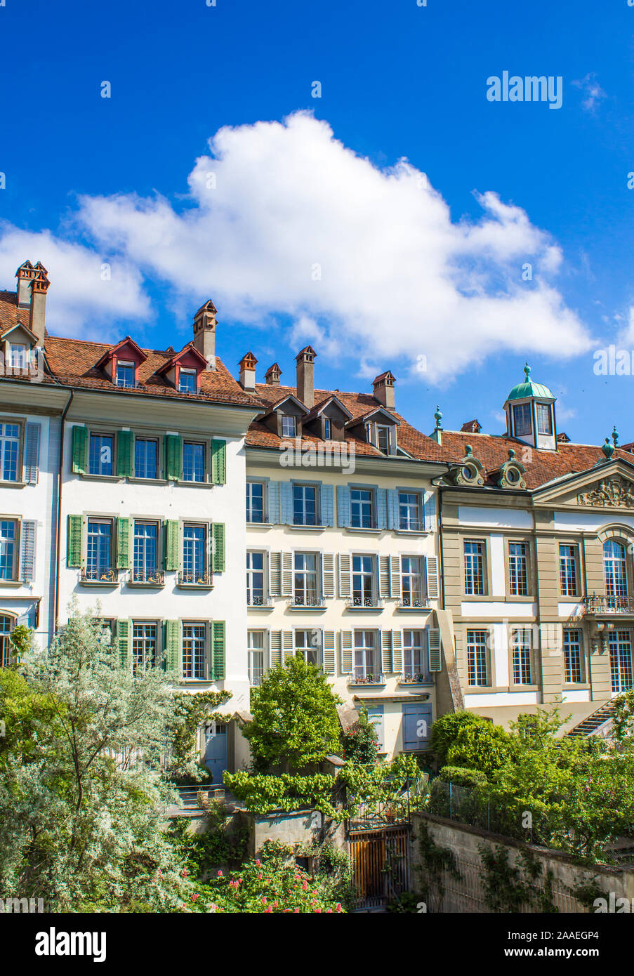 Old houses in Bern. Houses with flowers on the windows. Architecture of ...