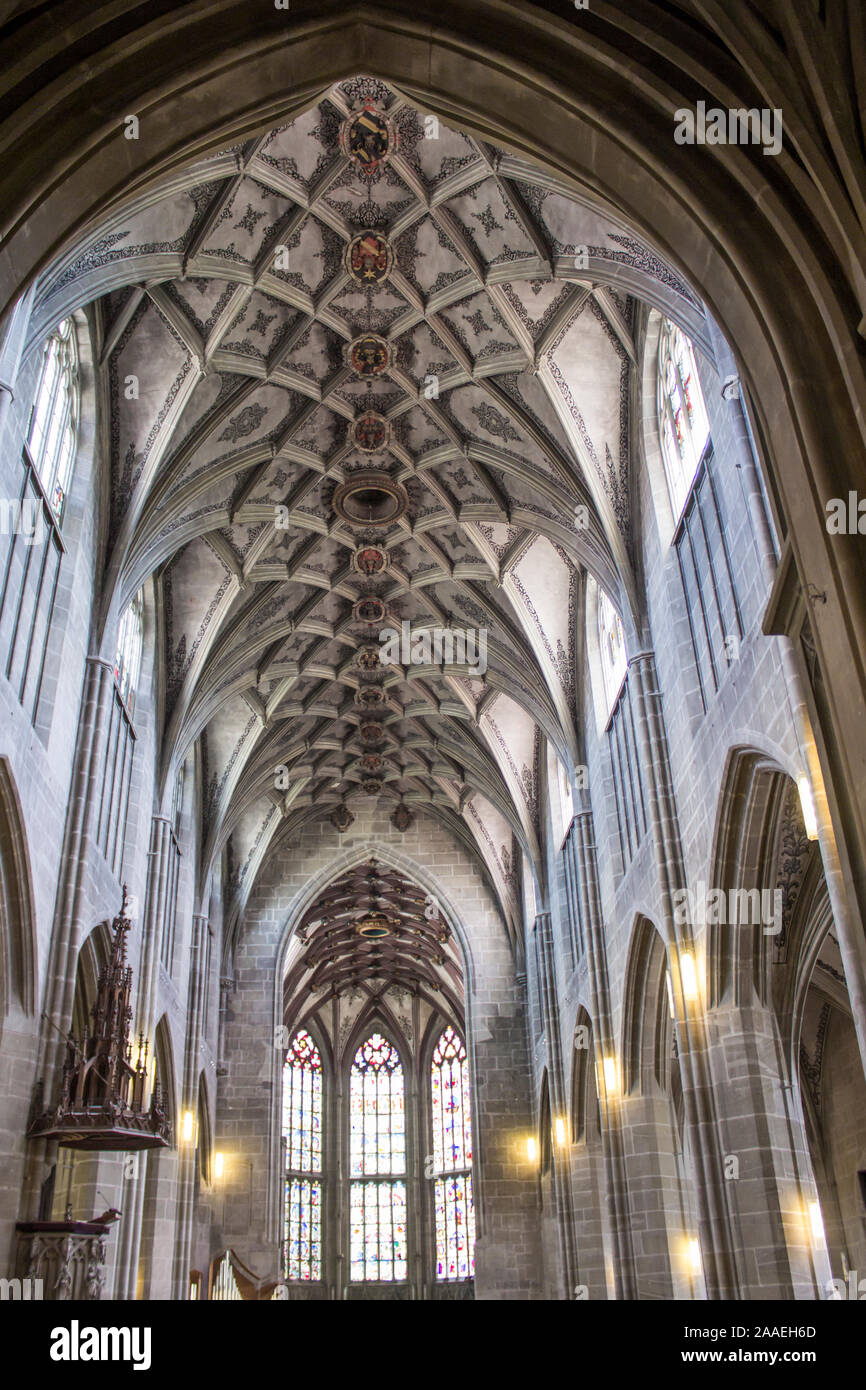 Central nave of the Berne Cathedral. Interior of the Berne Cathedral ...