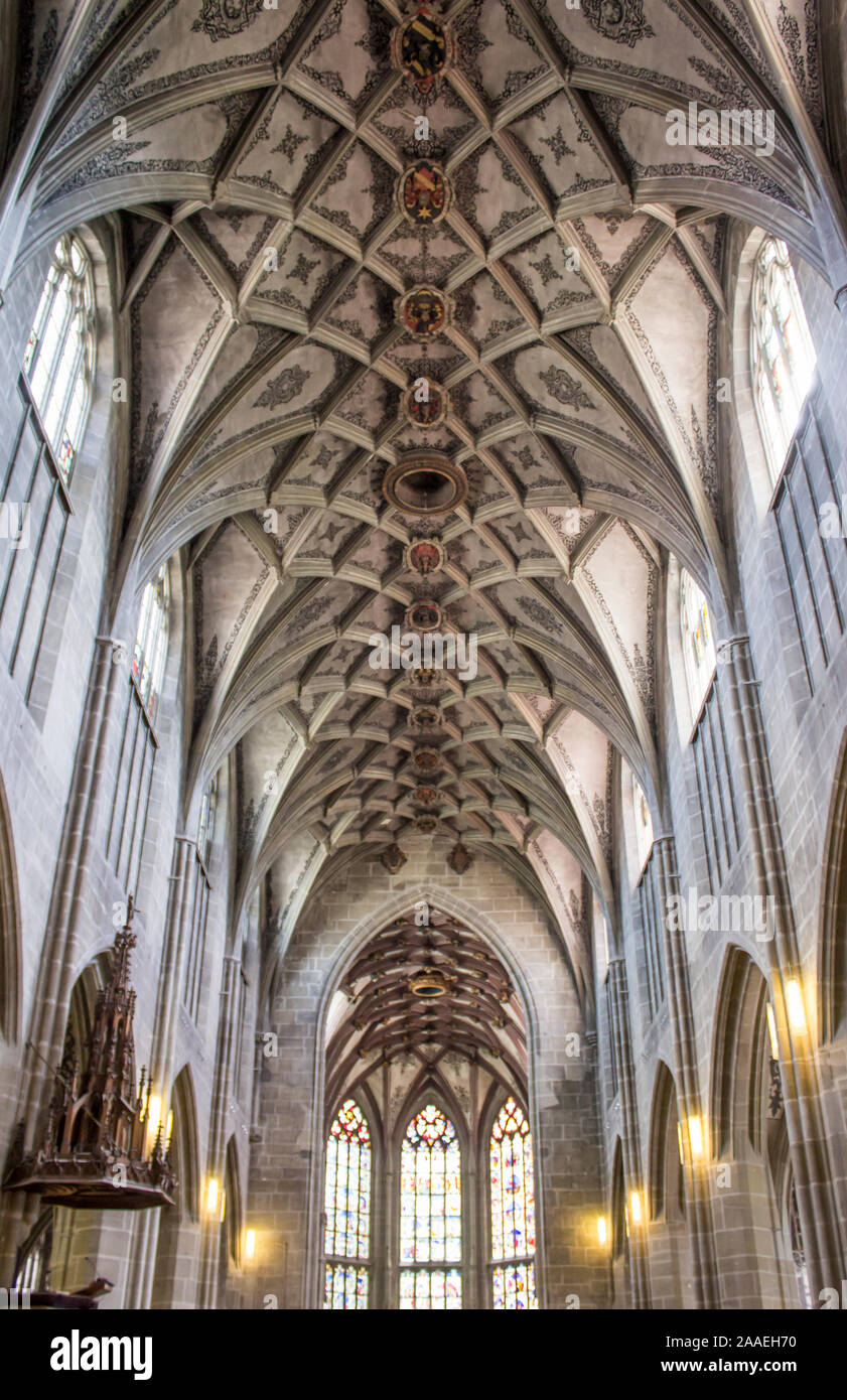 Central nave of the Berne Cathedral. Interior of the Berne Cathedral ...