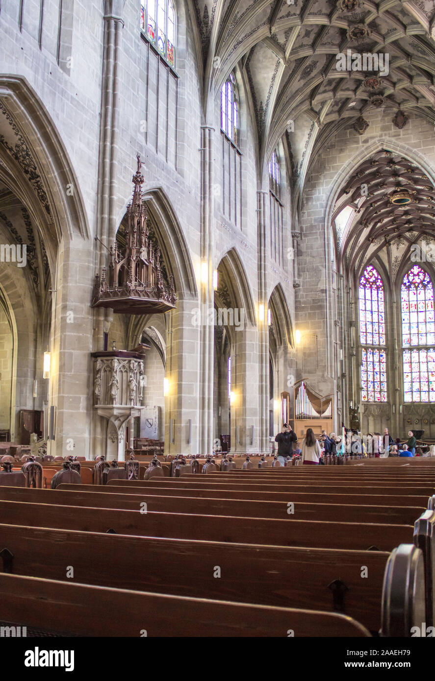 Central nave of the Berne Cathedral. Interior of the Berne Cathedral ...