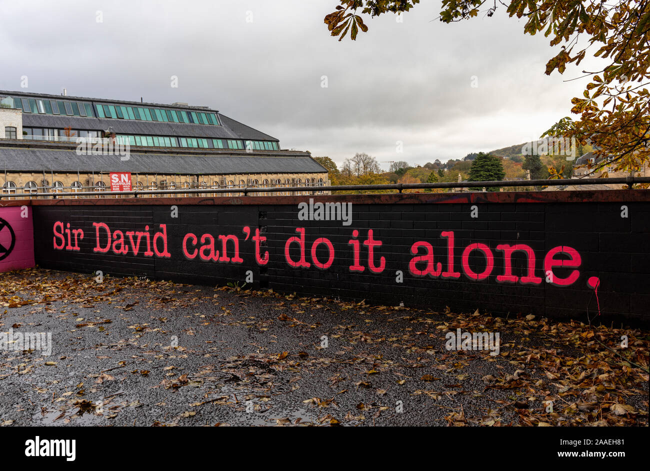 'Sir David can't do it alone' mural in Walcot Street, Bath apparently ...