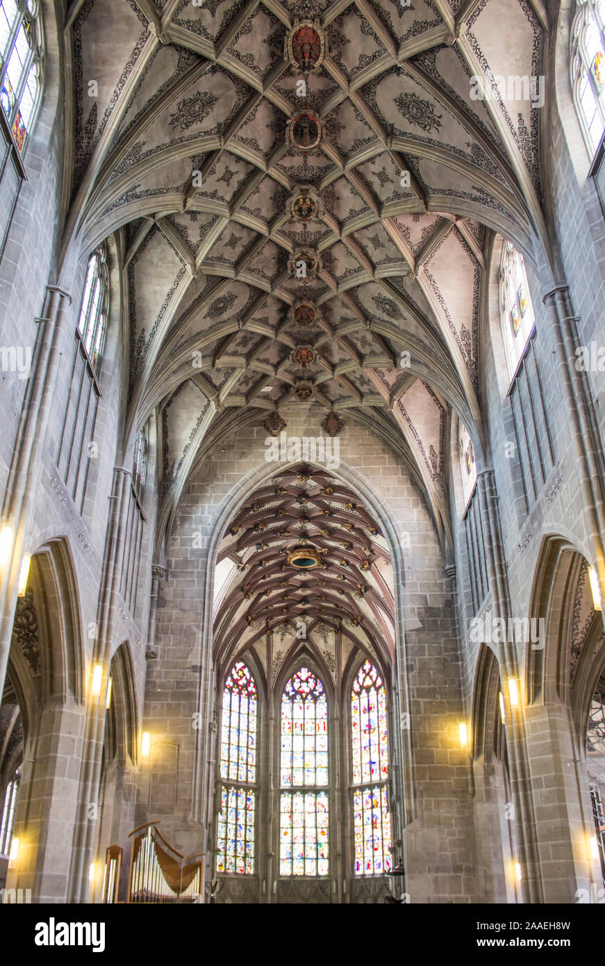 Central nave of the Berne Cathedral. Interior of the Berne Cathedral ...