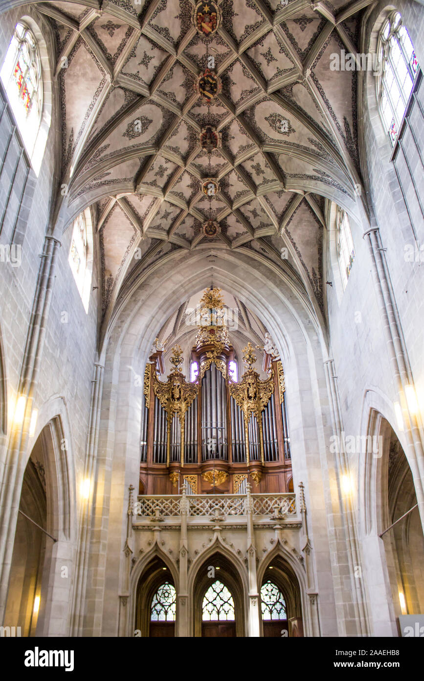 Central nave of the Berne Cathedral. Interior of the Berne Cathedral ...