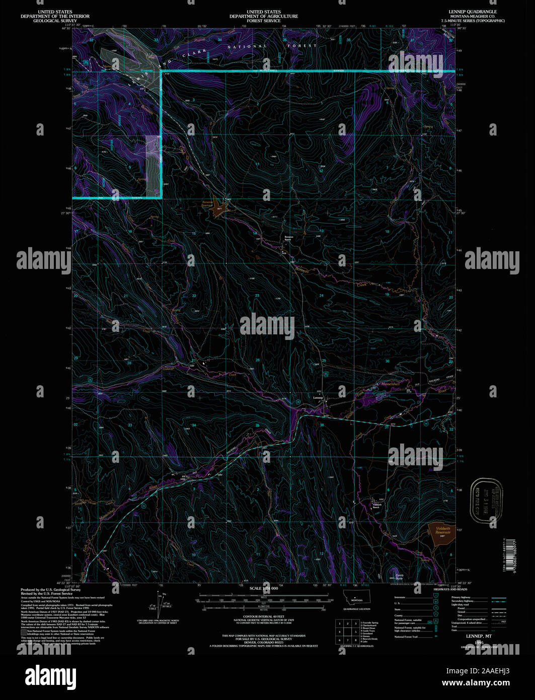 USGS TOPO Map Montana MT Lennep 264947 1995 24000 Inverted Restoration ...