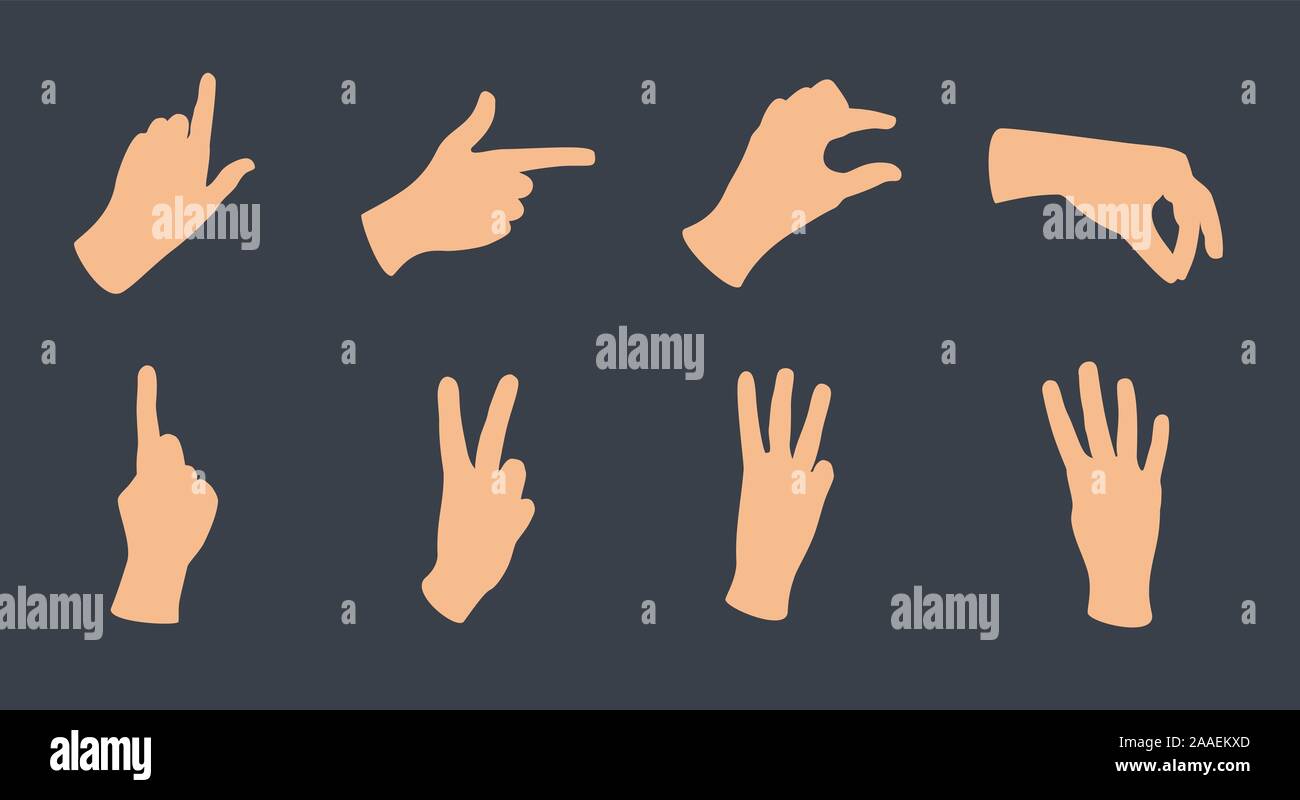 Gesturing hand set. Hand with counting gestures sign. Interactive communication set Stock Vector ...