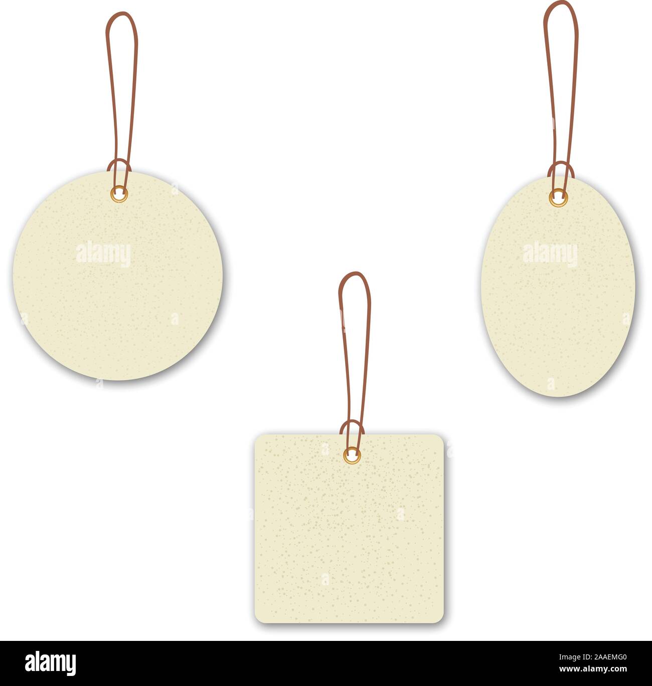 Set of blank gift box tags or sale shopping labels with rope. White ...