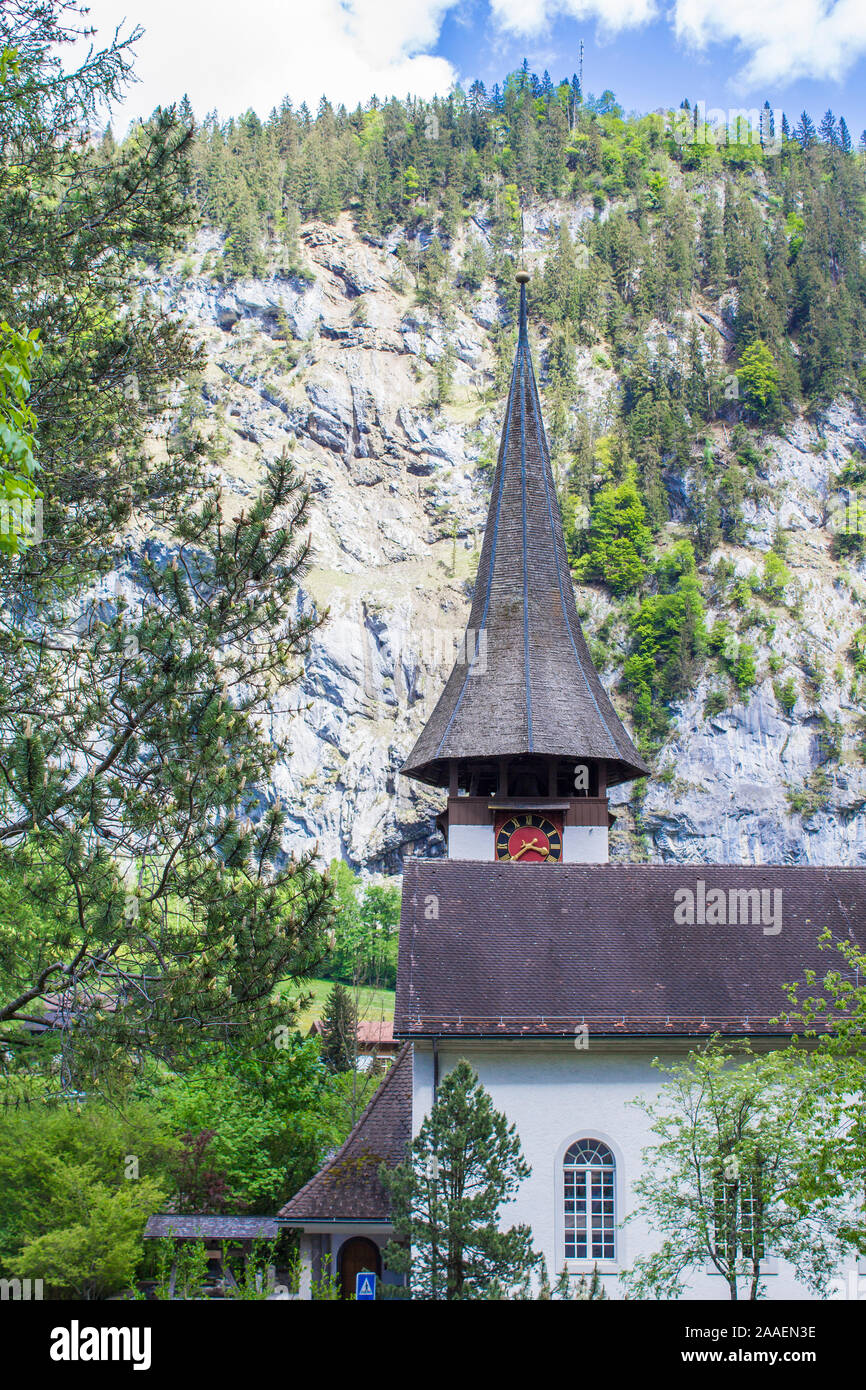 Church in Lauterbrunnen. Church in the Alps Stock Photo - Alamy