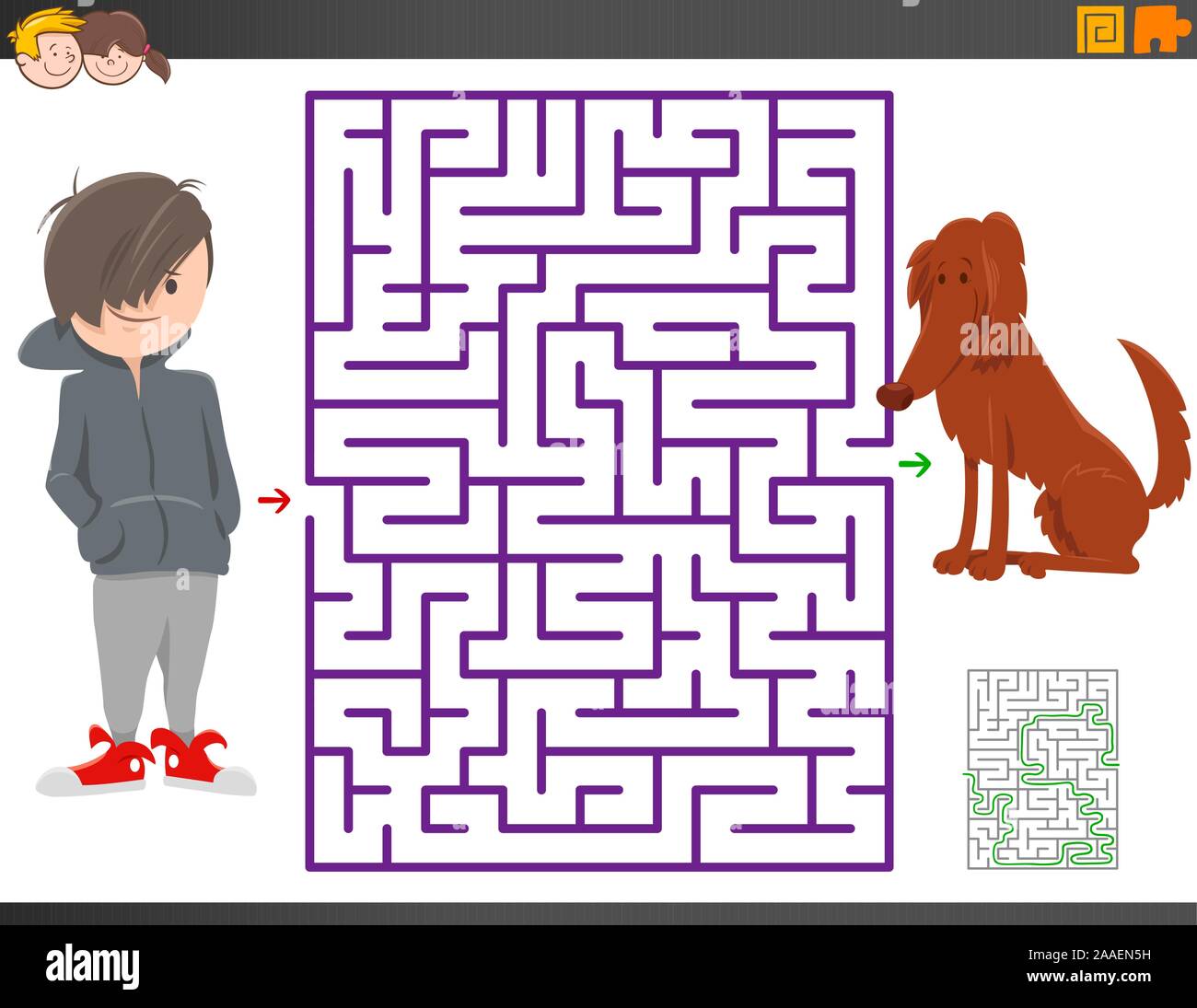 Cartoon Illustration of Educational Maze Activity Game for Children ...