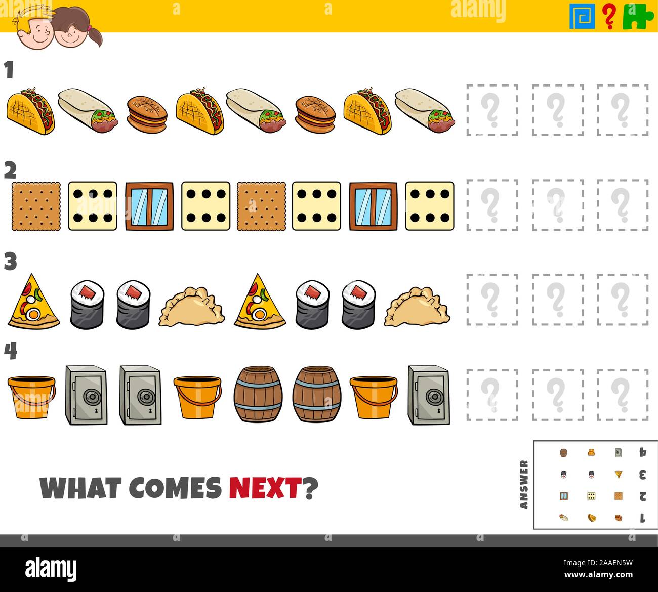 Cartoon Illustration of Completing the Pattern Educational Game for ...