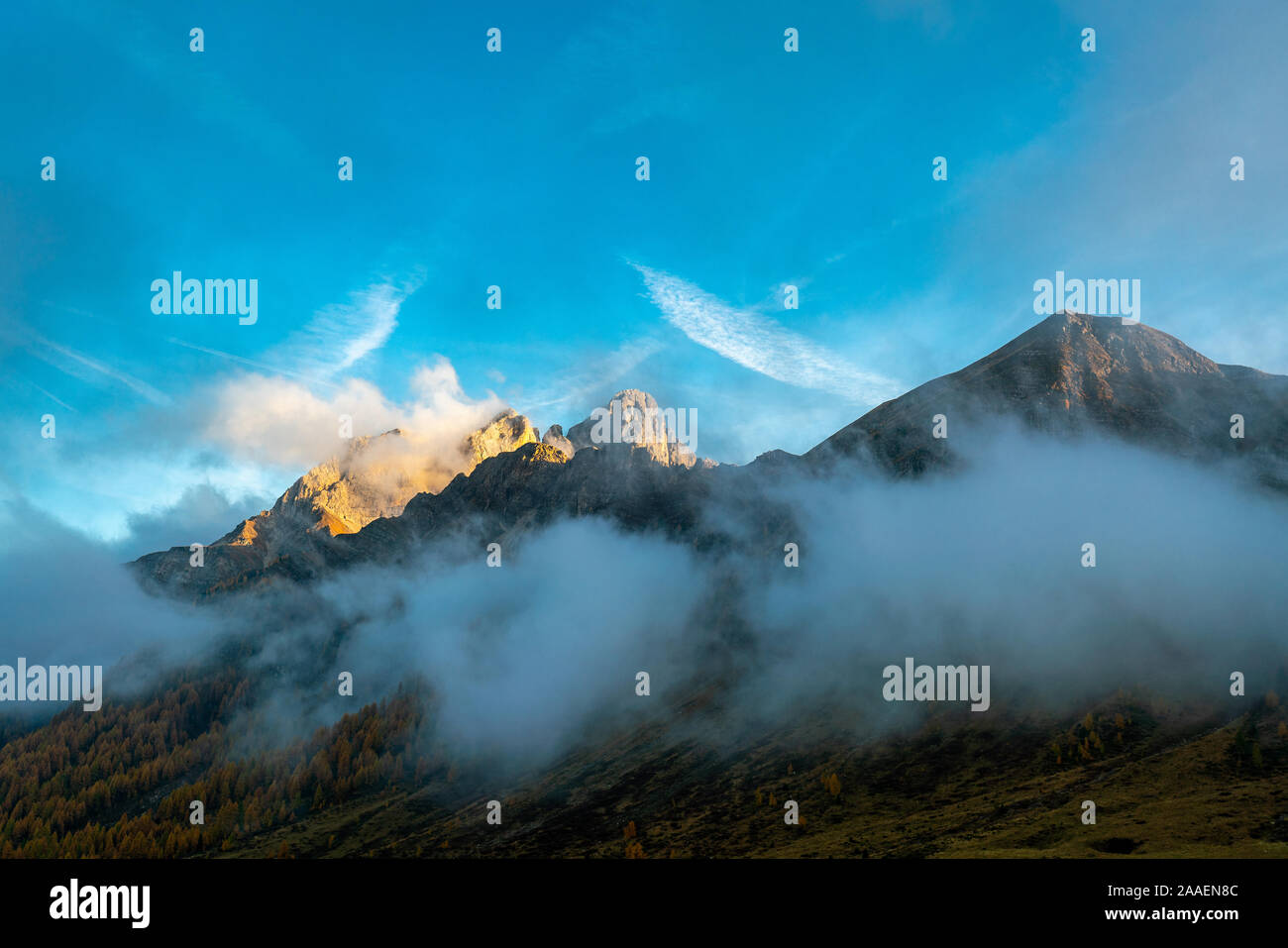 Beautiful sunny mountain top above the clouds between Falcade and the ...