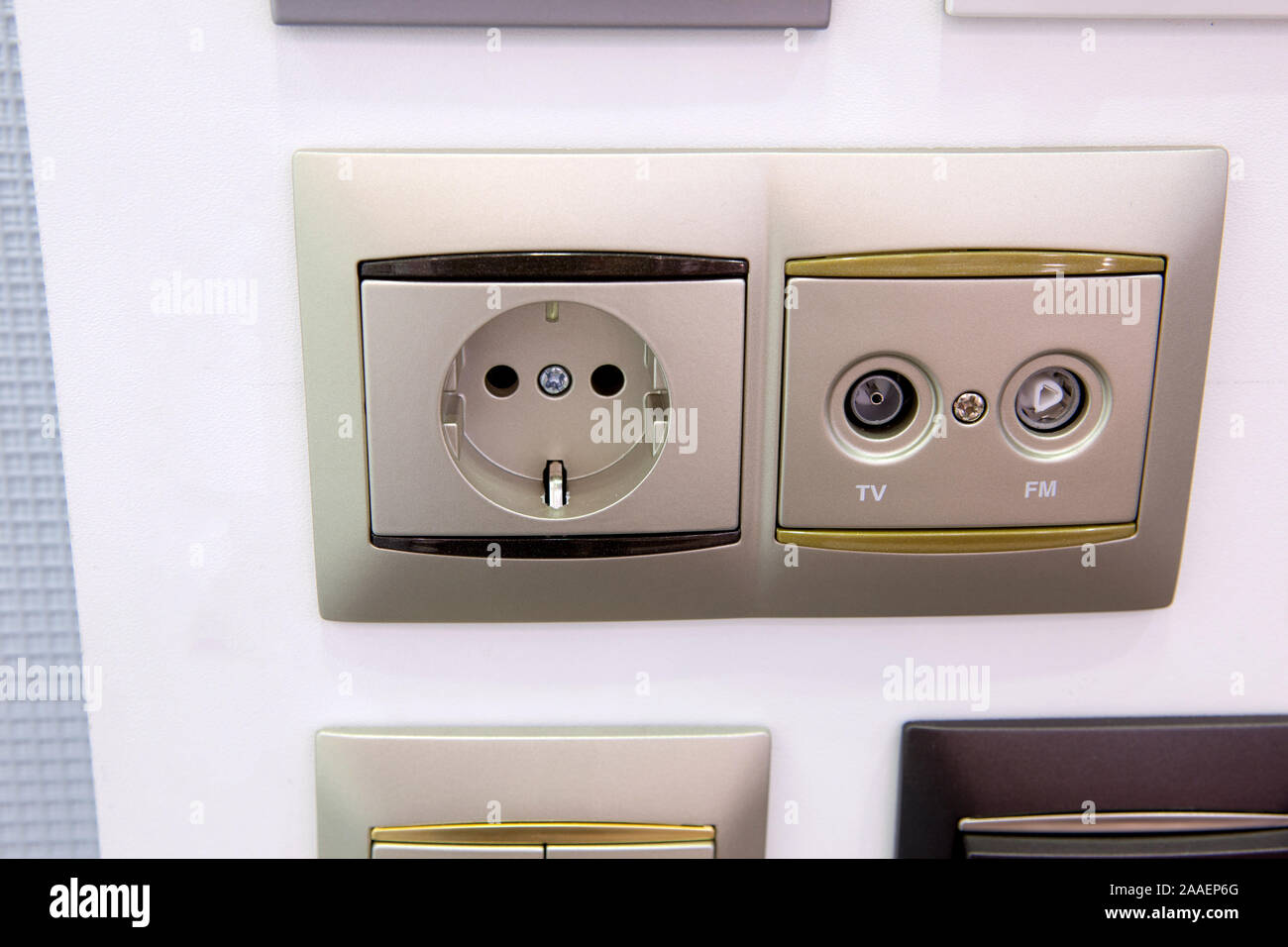 Modern European standard electrical outlet on the wall close up Stock ...