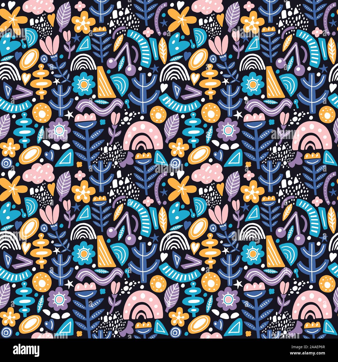 Collage style seamless repeat pattern with abstract and organic shapes ...