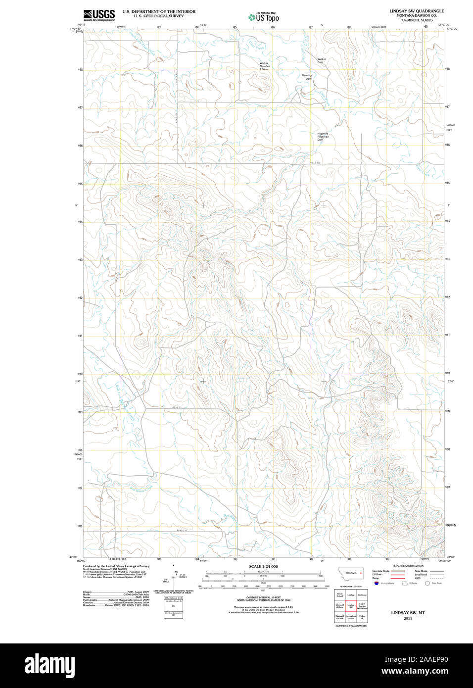 USGS TOPO Map Montana MT Lindsay SW 20110621 TM Restoration Stock Photo ...