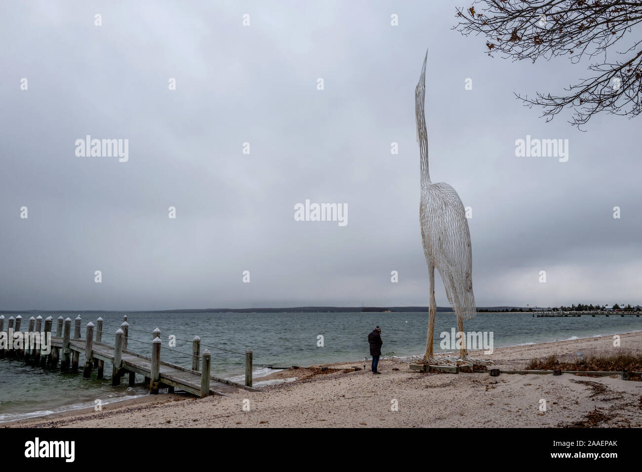 A sculpture of a heron an a beach in Southold, Long Island, New York ...