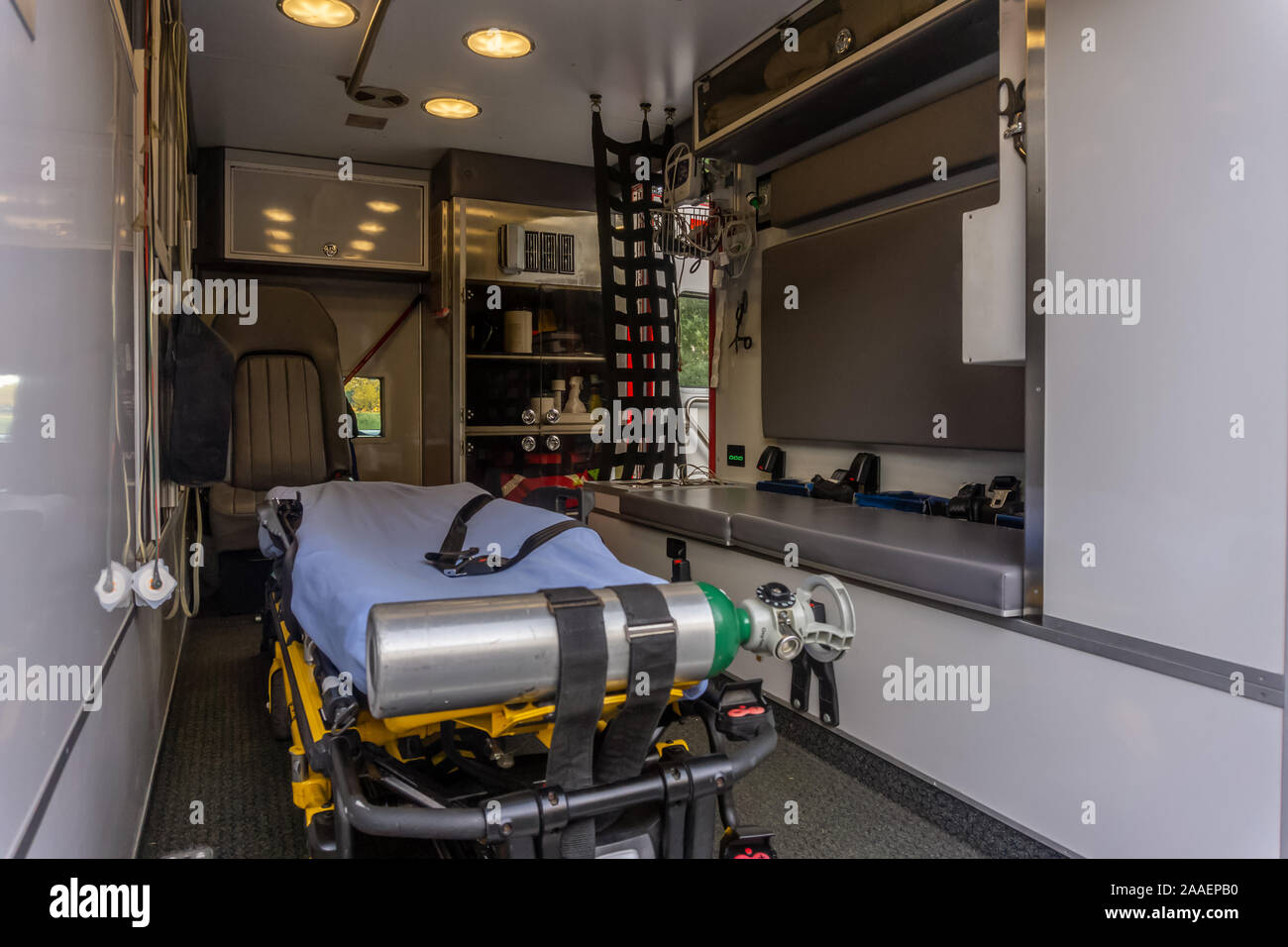 Ambulance interior from the back door Stock Photo - Alamy