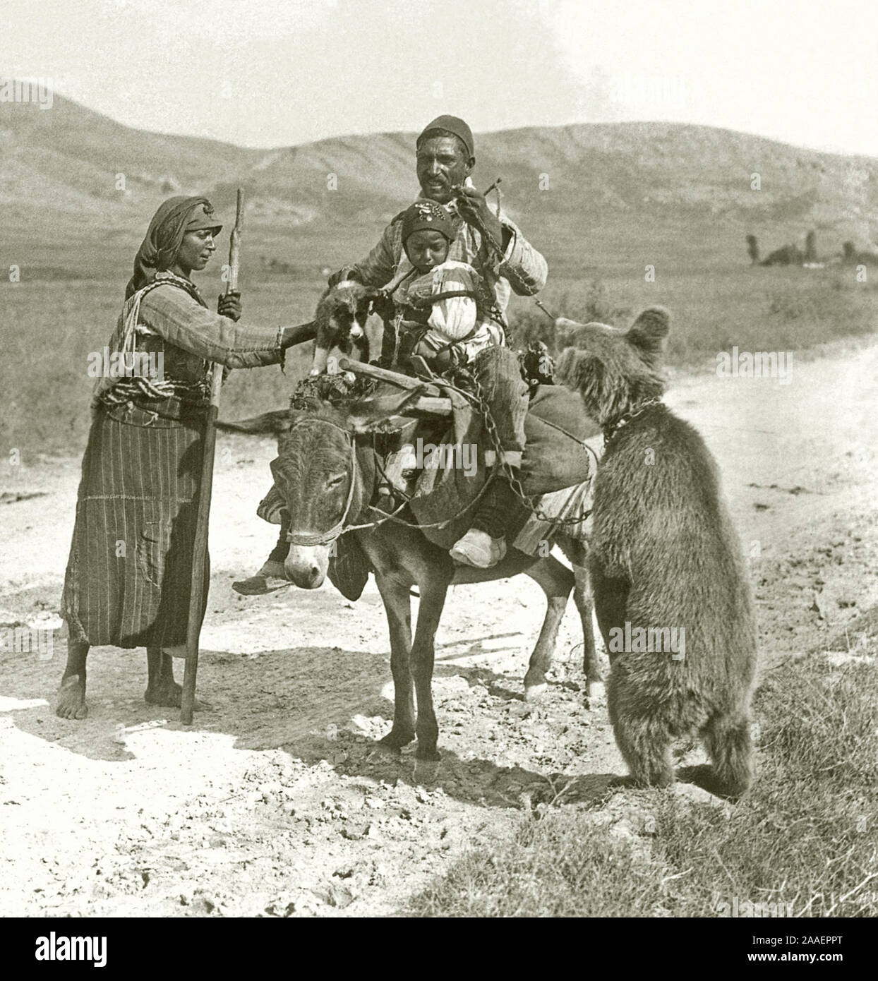 Circus troop family travelling in the countryside in Turkey with their ...