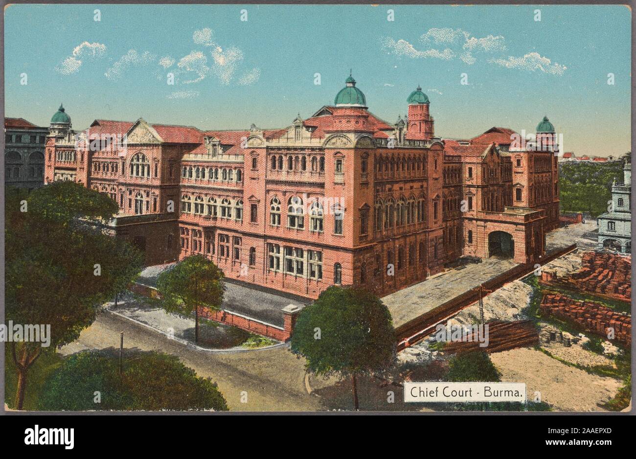 Illustrated postcard of the High Court Building in Rangoon, present-day ...