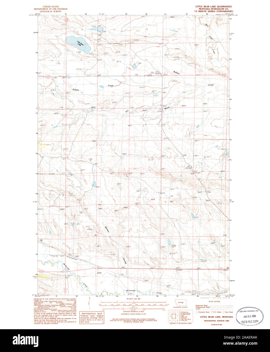 USGS TOPO Map Montana MT Little Bear Lake 265032 1986 24000 Restoration ...