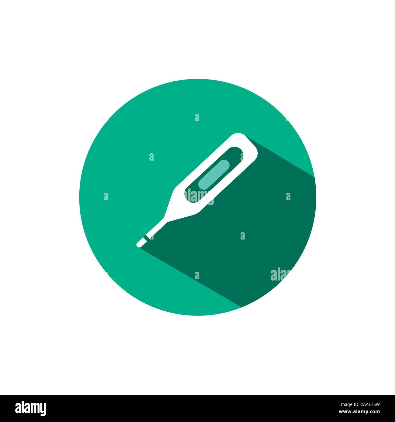 Digital thermometer icon with shadow on a green circle. Flat color ...
