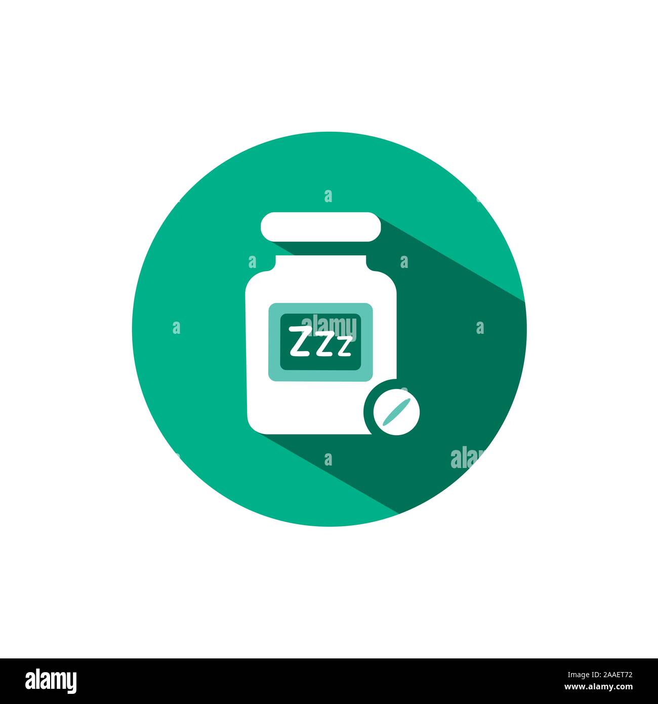 Sleeping pills icon with shadow on a green circle. Flat color vector ...
