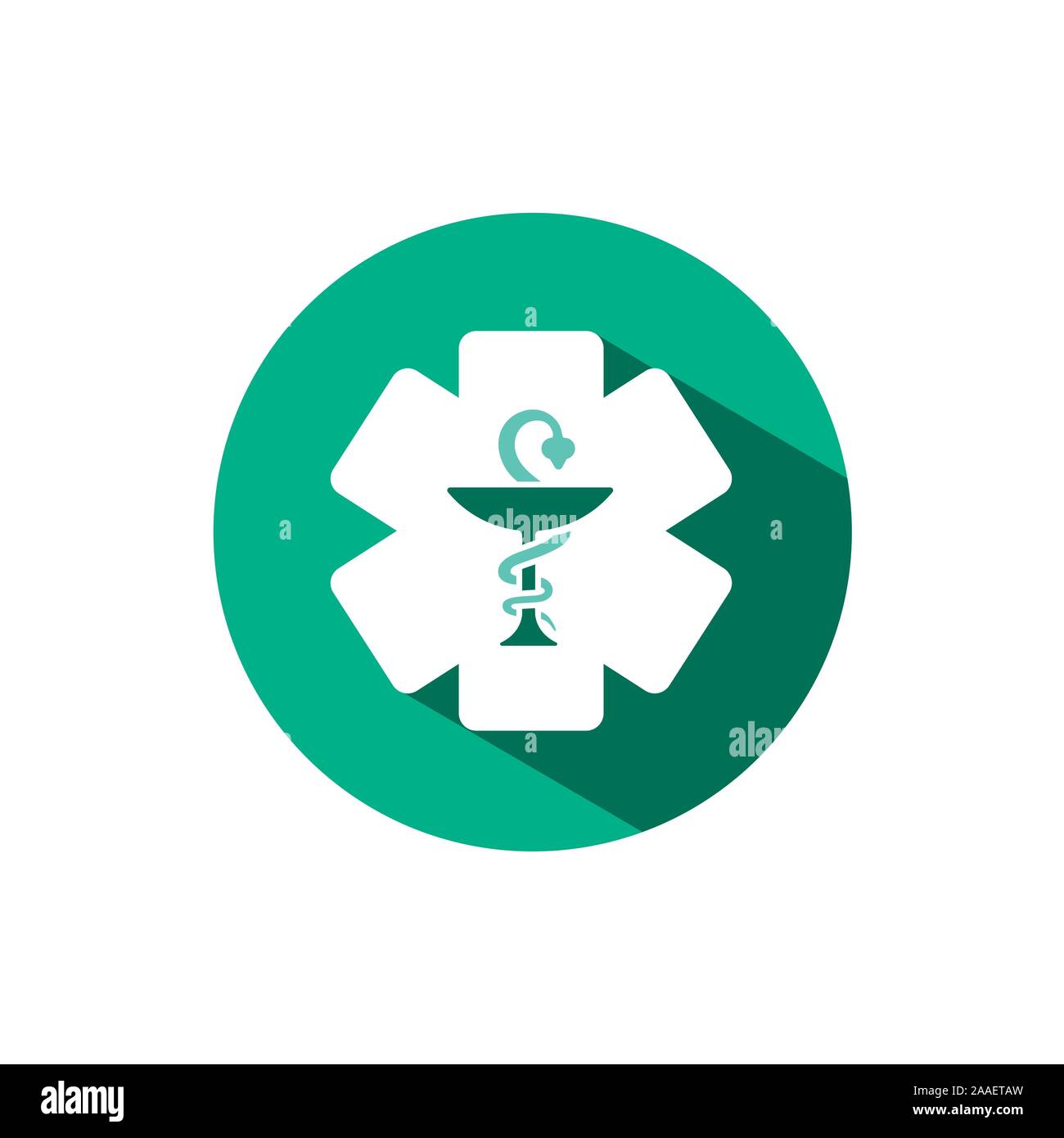 Pharmacy symbol icon with shadow on a green circle. Flat color vector ...