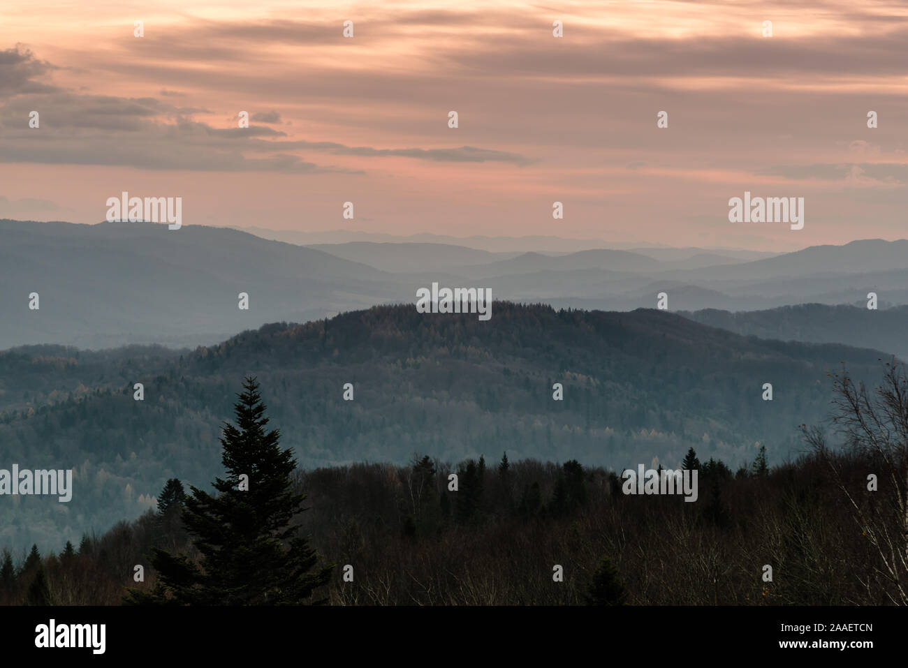 Bieszczady Mountains in the autumn mood. Korbania top at the morning ...