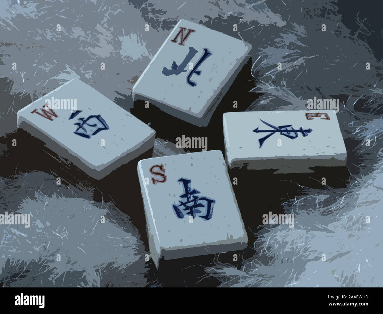 Mahjong tiles, winds cardinal points lying flat on pampas grass Stock ...