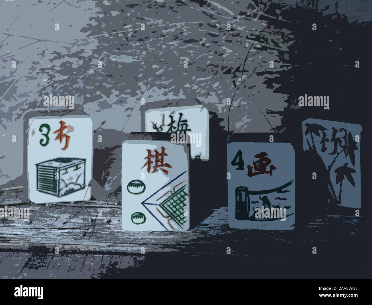 Mahjong tiles seasons and flowers with grass background Stock Photo - Alamy