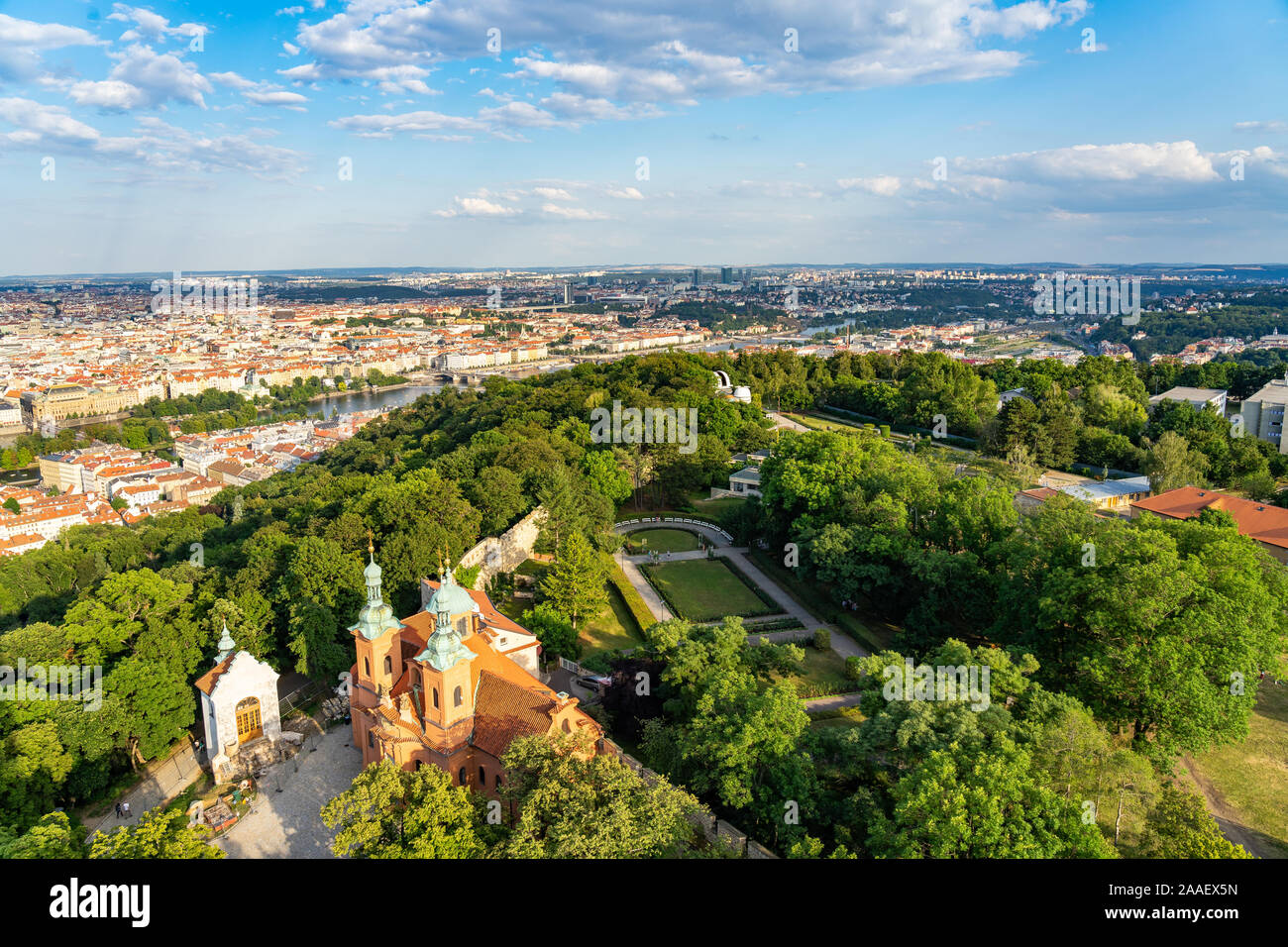 Aerial view of Prague Czech Republic from Petrin Hill observation Tower ...